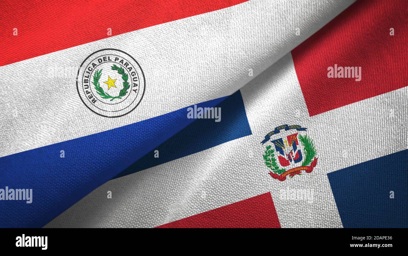 Paraguay and Dominican Republic two flags textile cloth, fabric texture ...