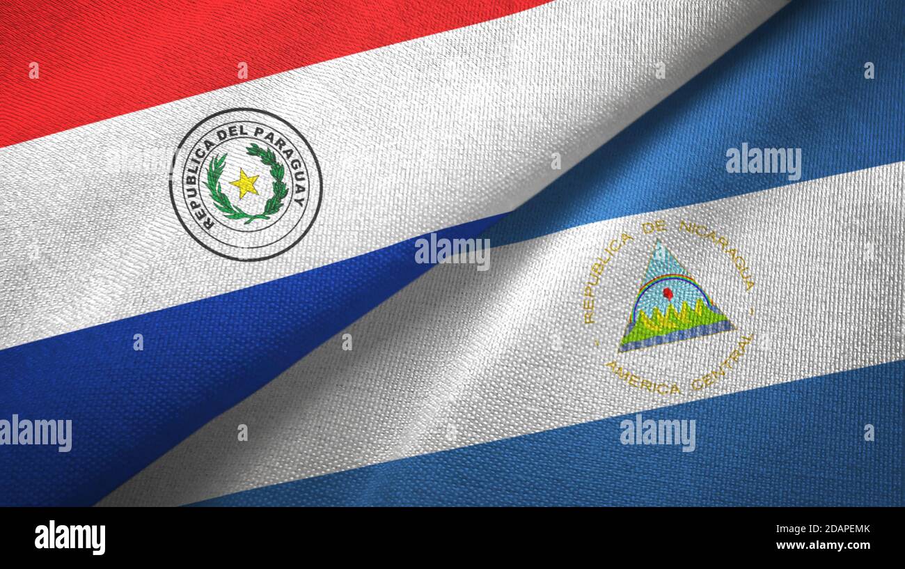 Paraguay and Nicaragua two flags textile cloth, fabric texture Stock ...