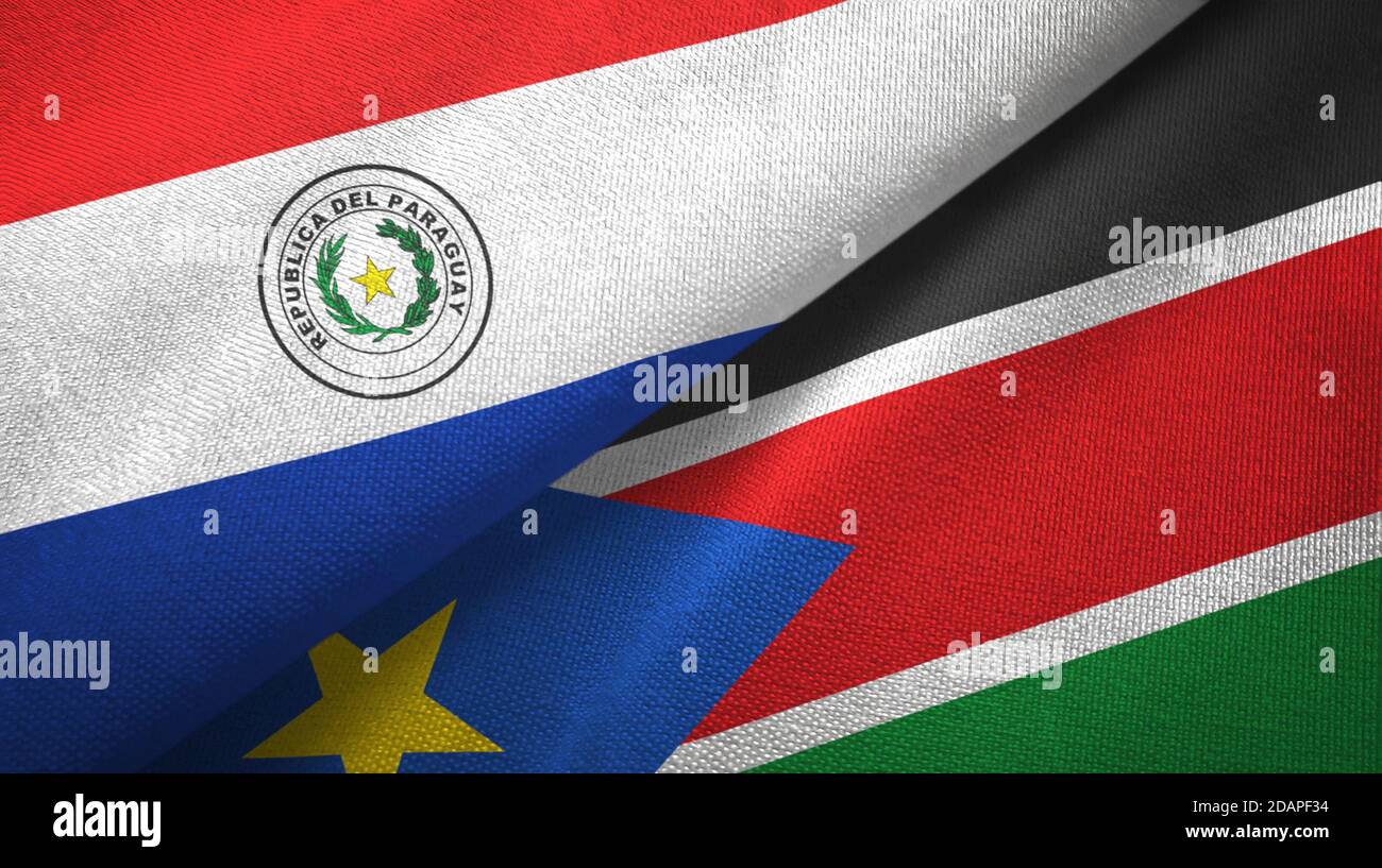 Paraguay and South Sudan two flags textile cloth, fabric texture Stock ...