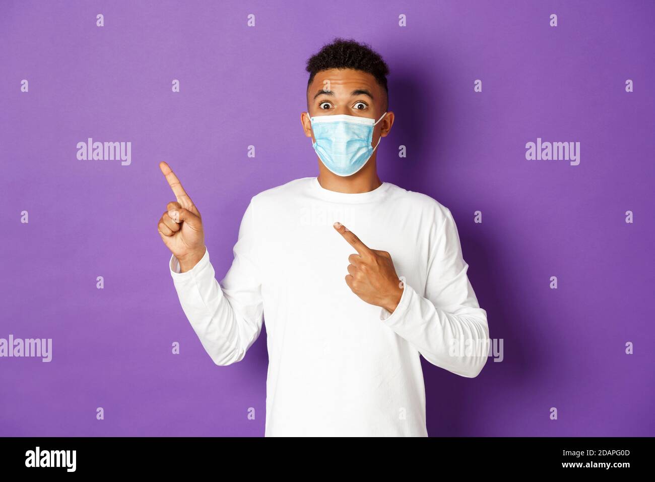 Concept of coronavirus, quarantine and lifestyle. Amazed african ...