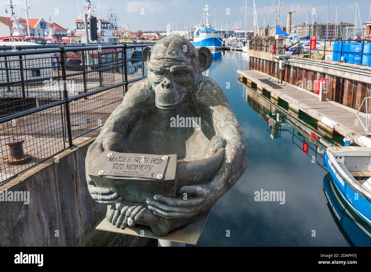The monkey statue for charity donations at Hartlepool Marina,England,UK ...