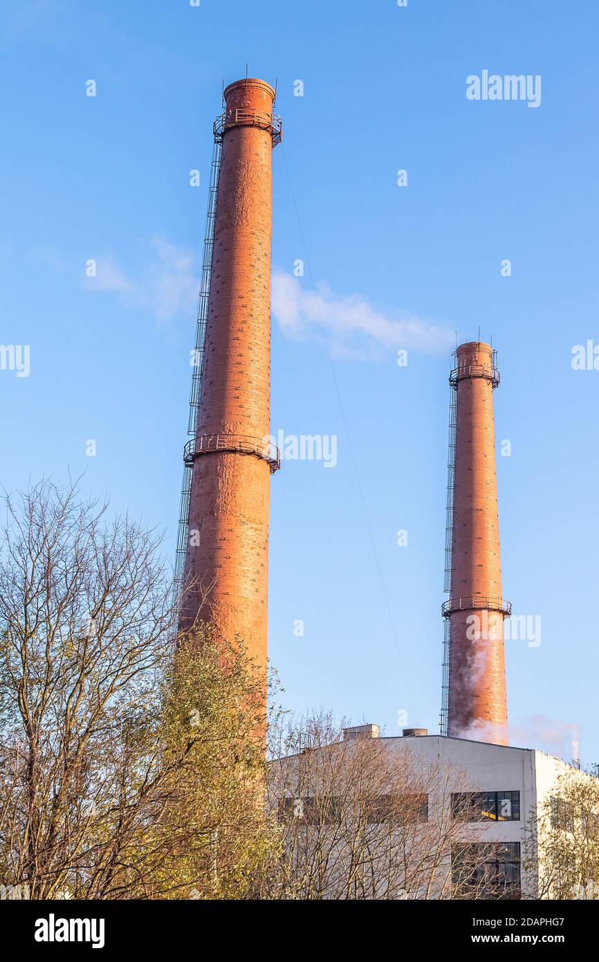 red brick boiler house pipes Stock Photo - Alamy