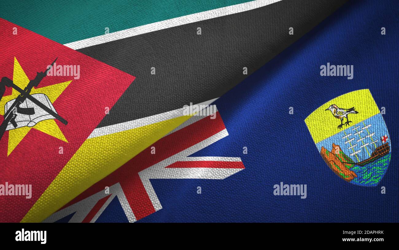 Mozambique and Saint Helena two flags textile cloth, fabric texture ...
