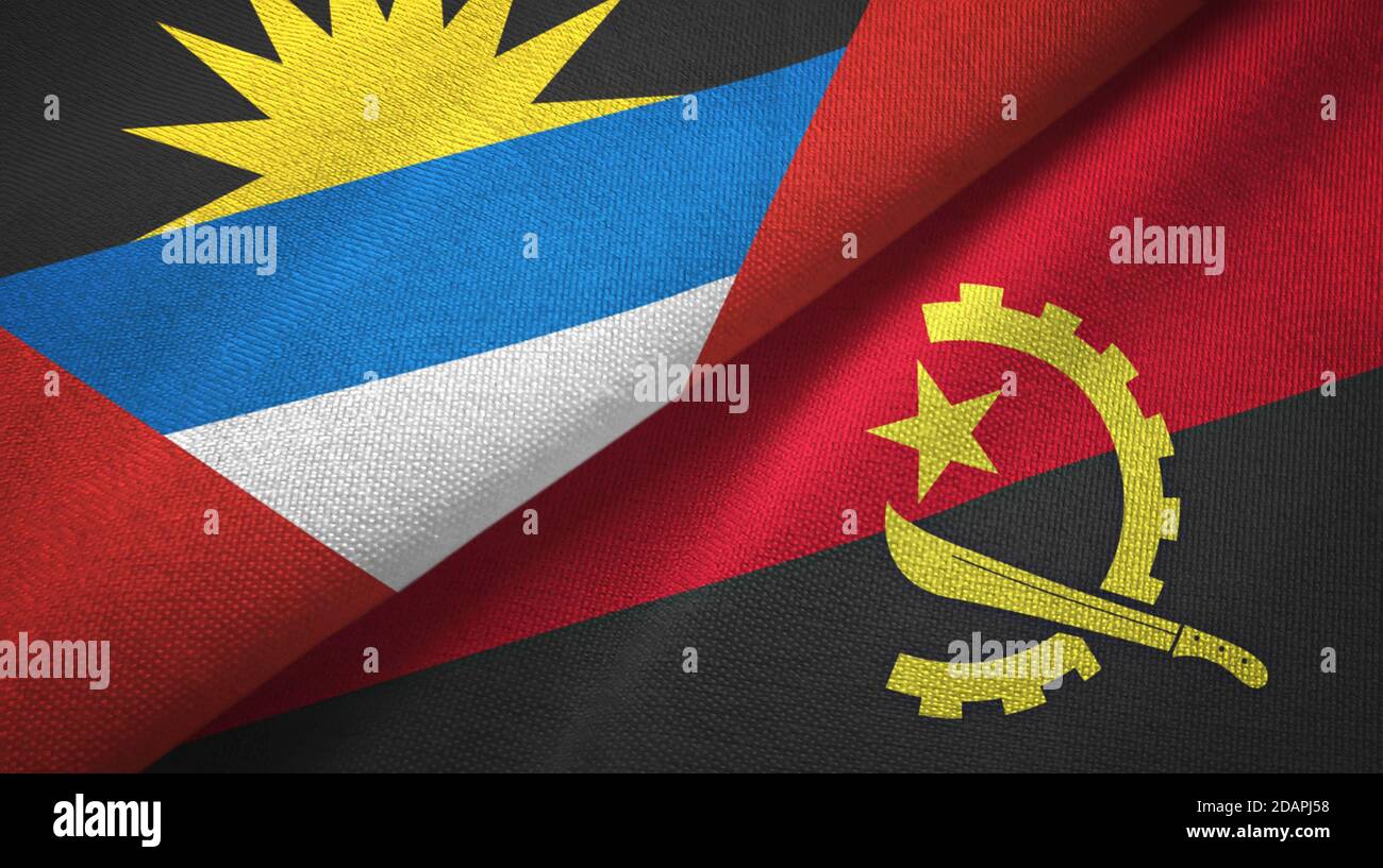 Antigua and Barbuda and Angola two flags textile cloth, fabric texture ...