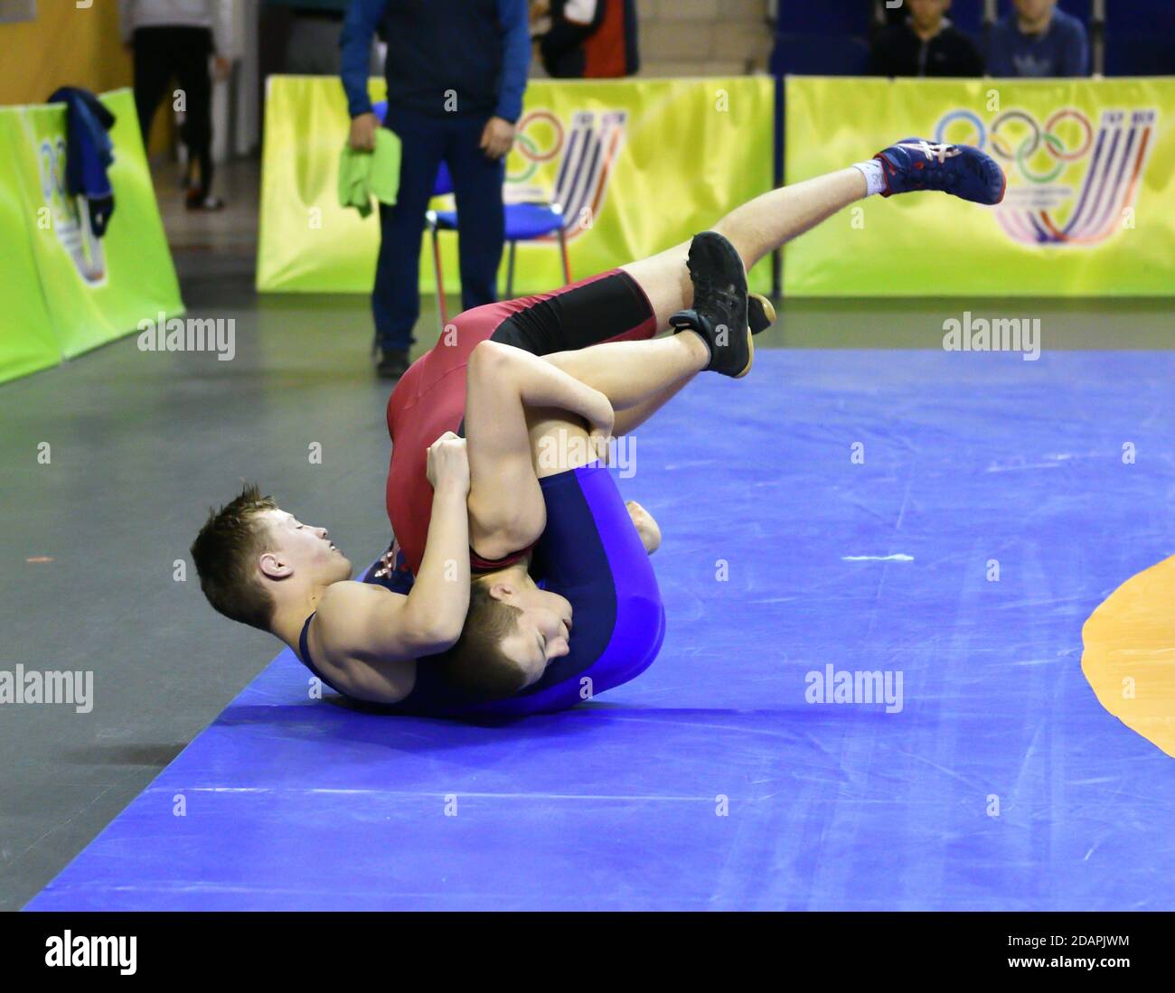 Orenburg, Russia - March 15-16, 2017: Young men compete in the sports ...