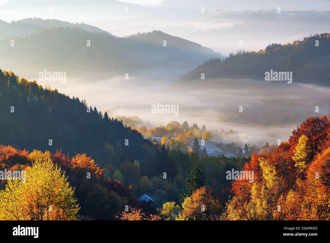 Beautiful autumn rural scenery. Landscape with amazing mountains ...
