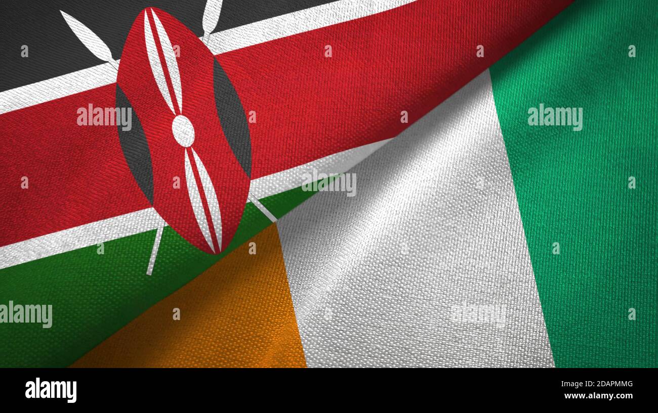 Kenya and Cote d'Ivoire Ivory coast two flags textile fabric texture ...
