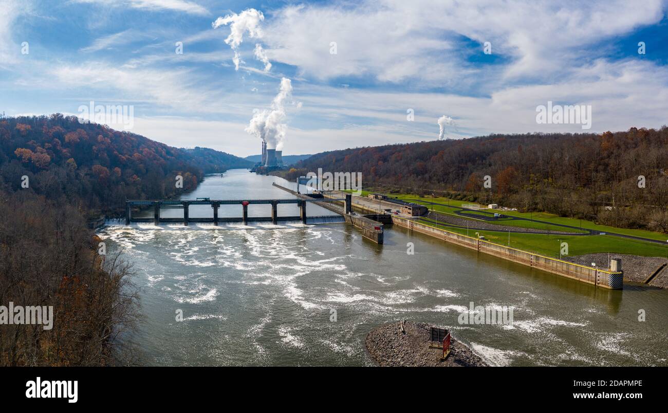 Aerial drone view of the Fort Martin coal powered power station near ...