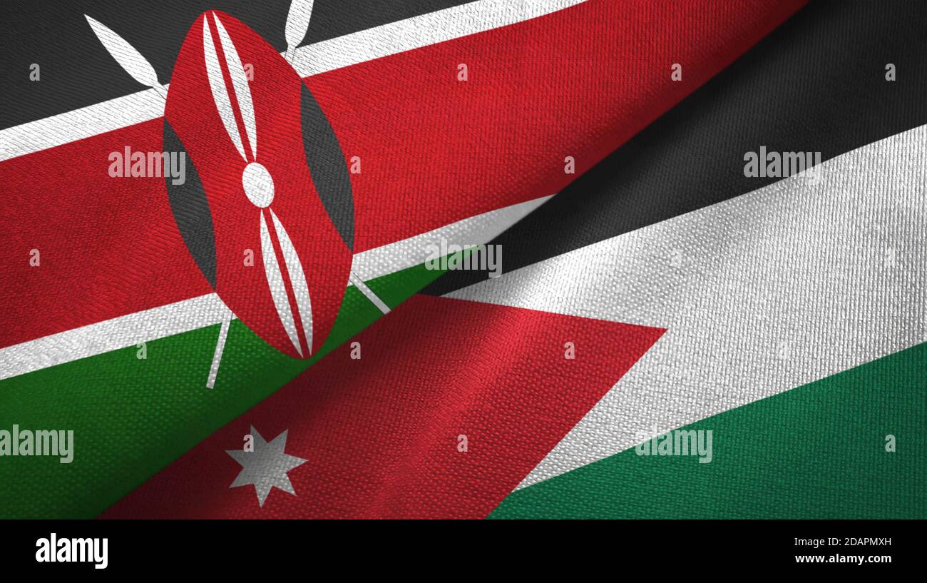 Kenya and Jordan two flags textile cloth, fabric texture Stock Photo ...
