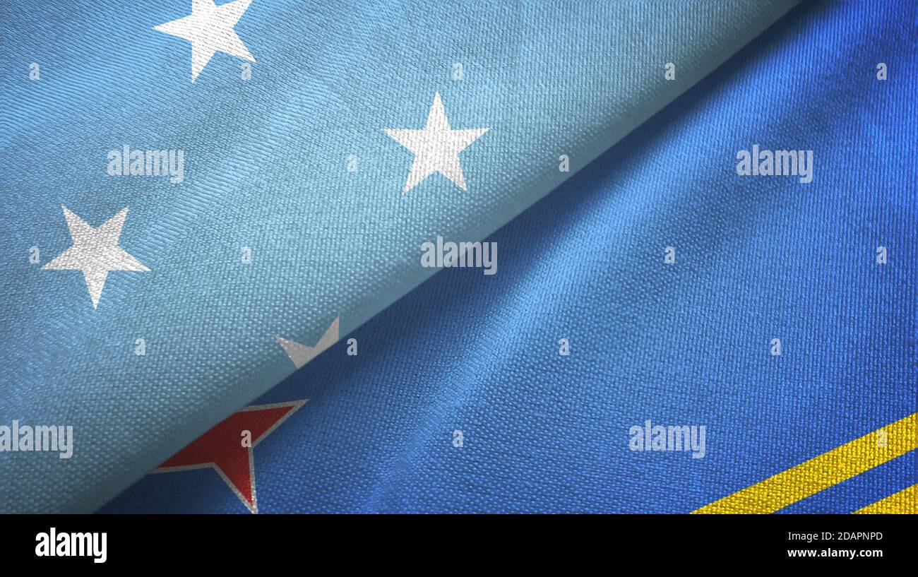 Micronesia and Aruba two flags textile cloth, fabric texture Stock ...