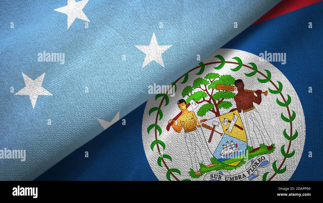 Micronesia and Belize two flags textile cloth, fabric texture Stock ...