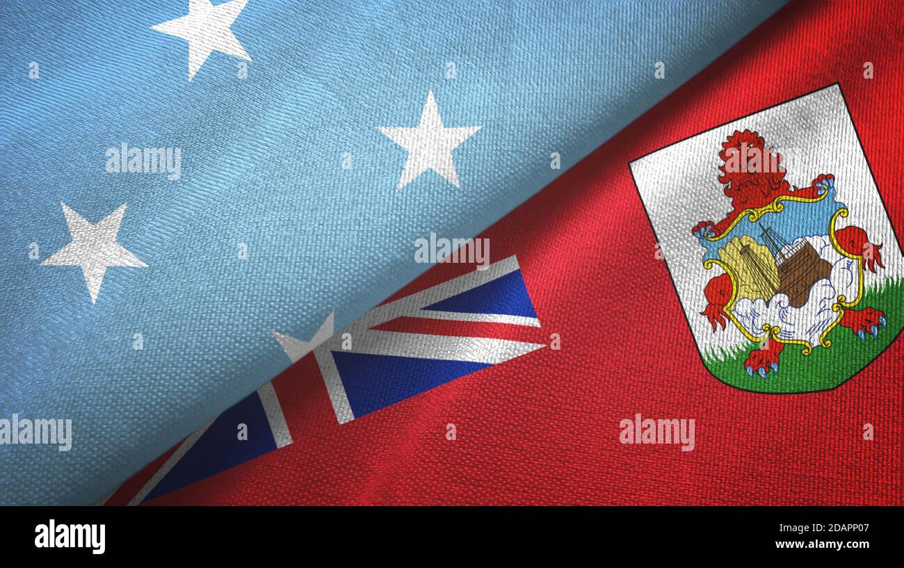 Micronesia and Bermuda two flags textile cloth, fabric texture Stock ...
