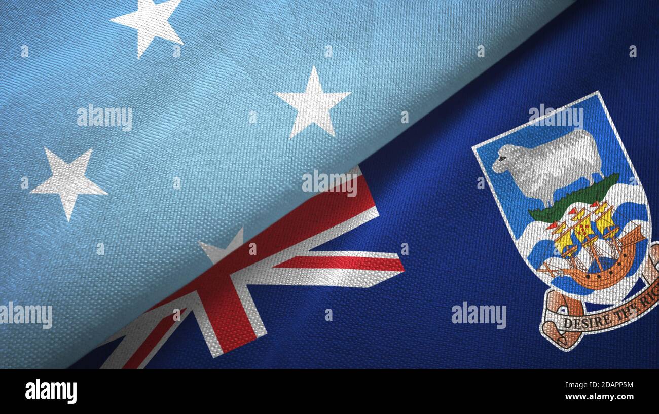 Micronesia and Falkland Islands two flags textile cloth, fabric texture ...