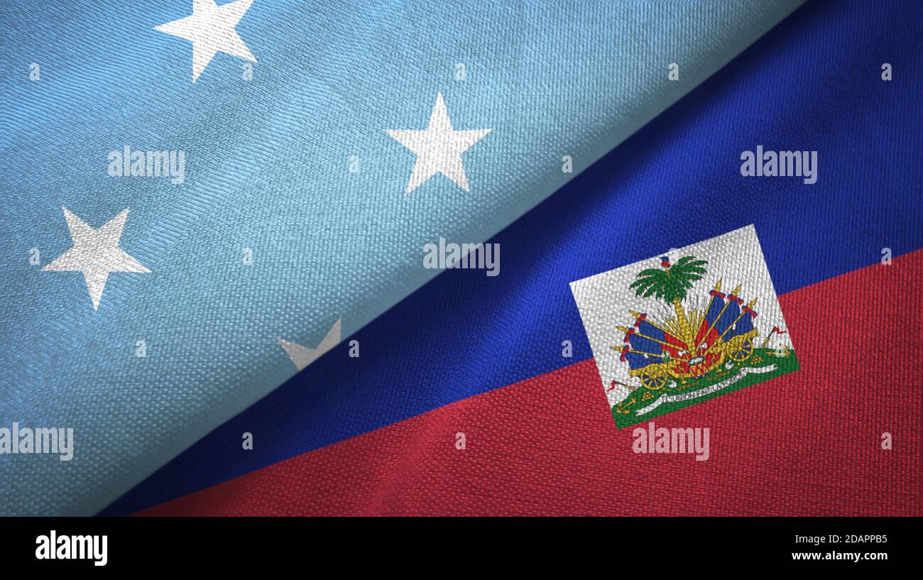 Micronesia and Haiti two flags textile cloth, fabric texture Stock ...