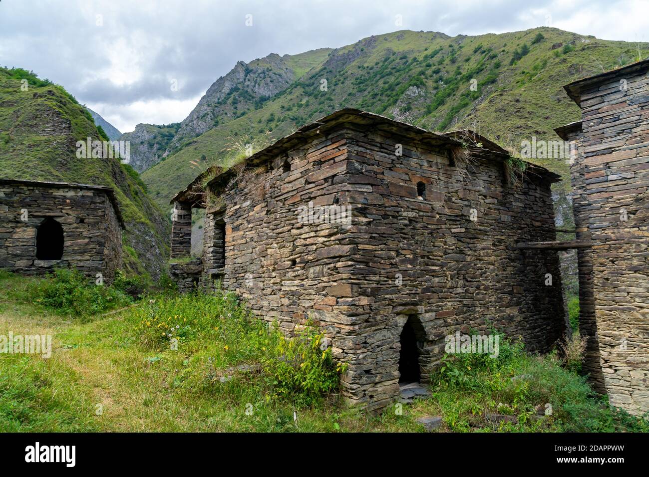 Old Fortress in mountain village Shatili, ruins of medieval castle ...