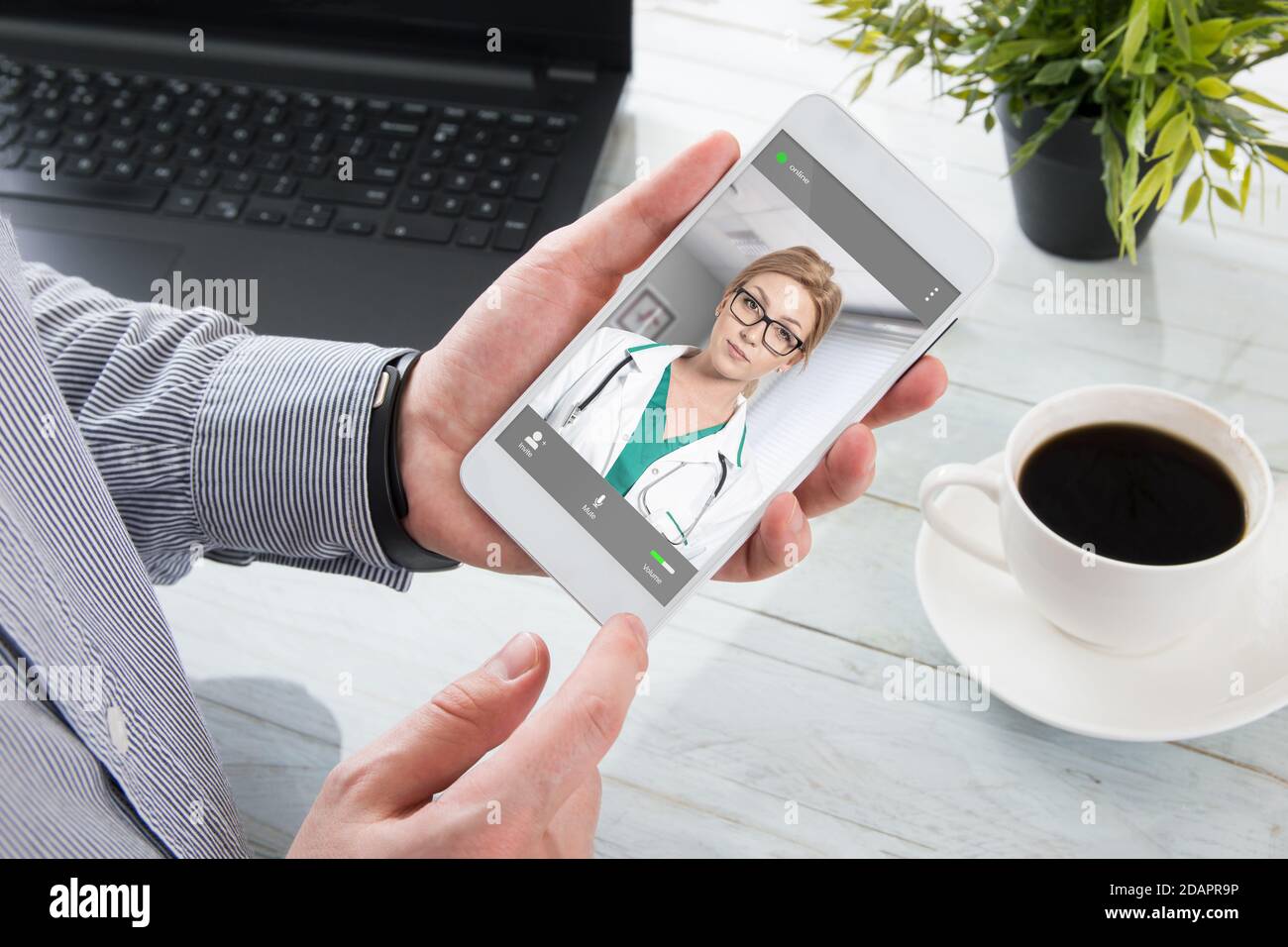 Doctor on the smartphone screen during a medical consultation Stock ...