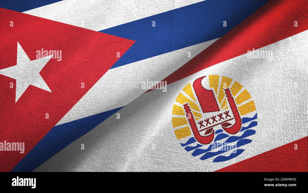 Cuba and French Polynesia two flags textile cloth, fabric texture Stock ...