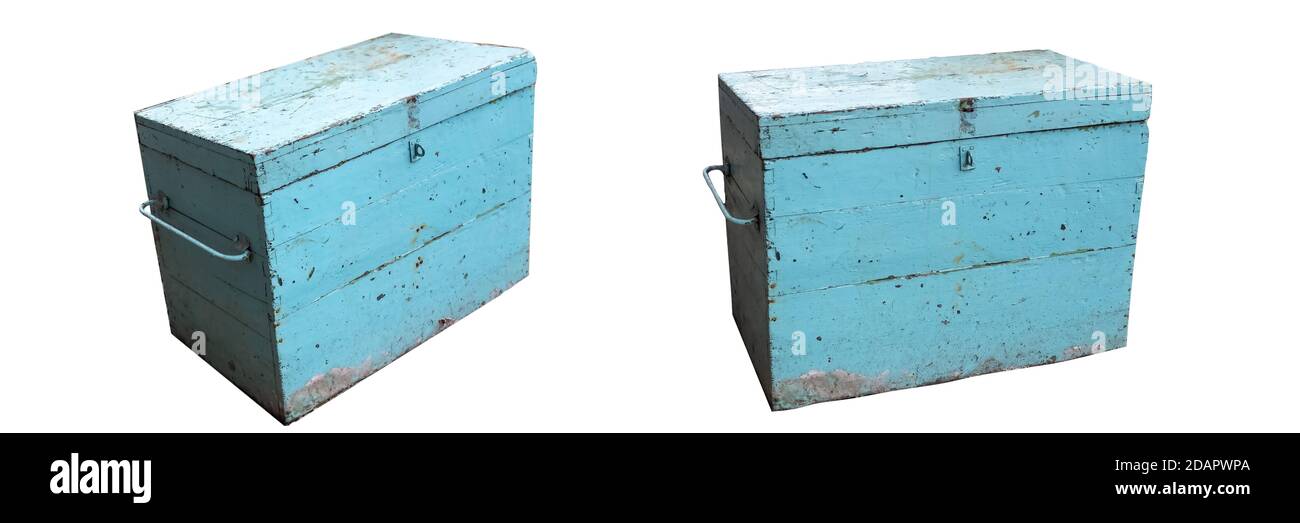 old blue chest isolated on white background Stock Photo - Alamy