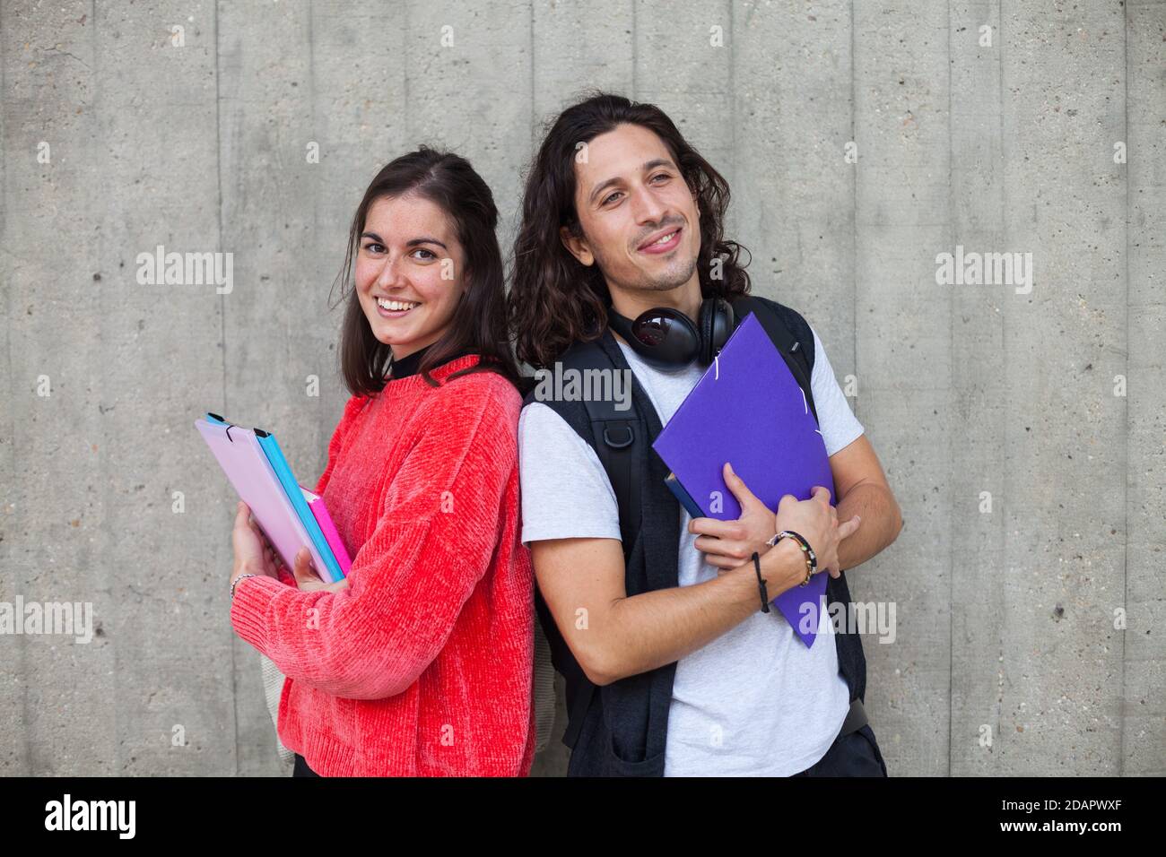 two happy university students at the school campus Stock Photo - Alamy