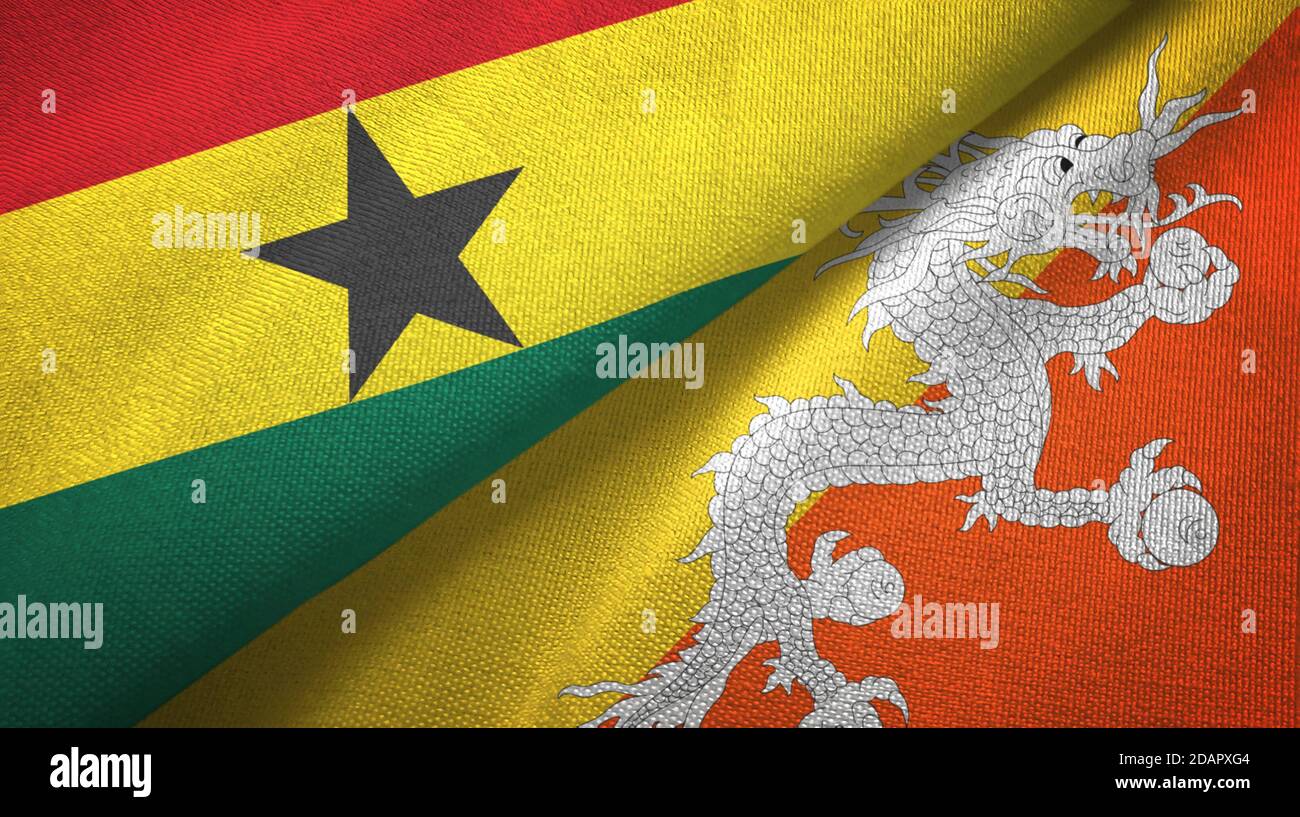 Ghana and Bhutan two flags textile cloth, fabric texture Stock Photo ...