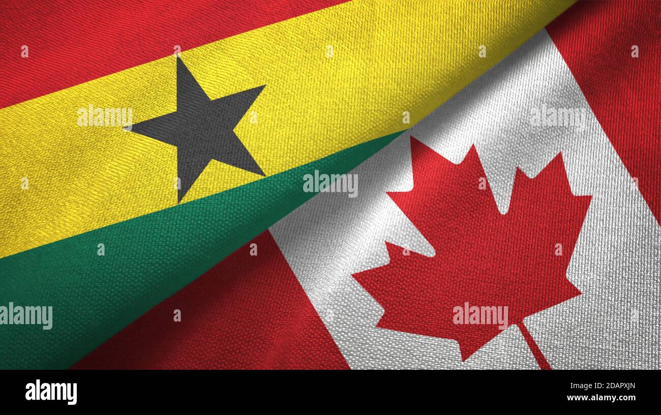 Ghana and Canada two flags textile cloth, fabric texture Stock Photo ...