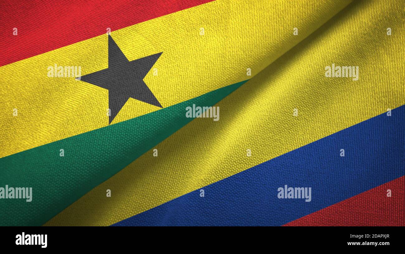 Ghana and Colombia two flags textile cloth, fabric texture Stock Photo ...