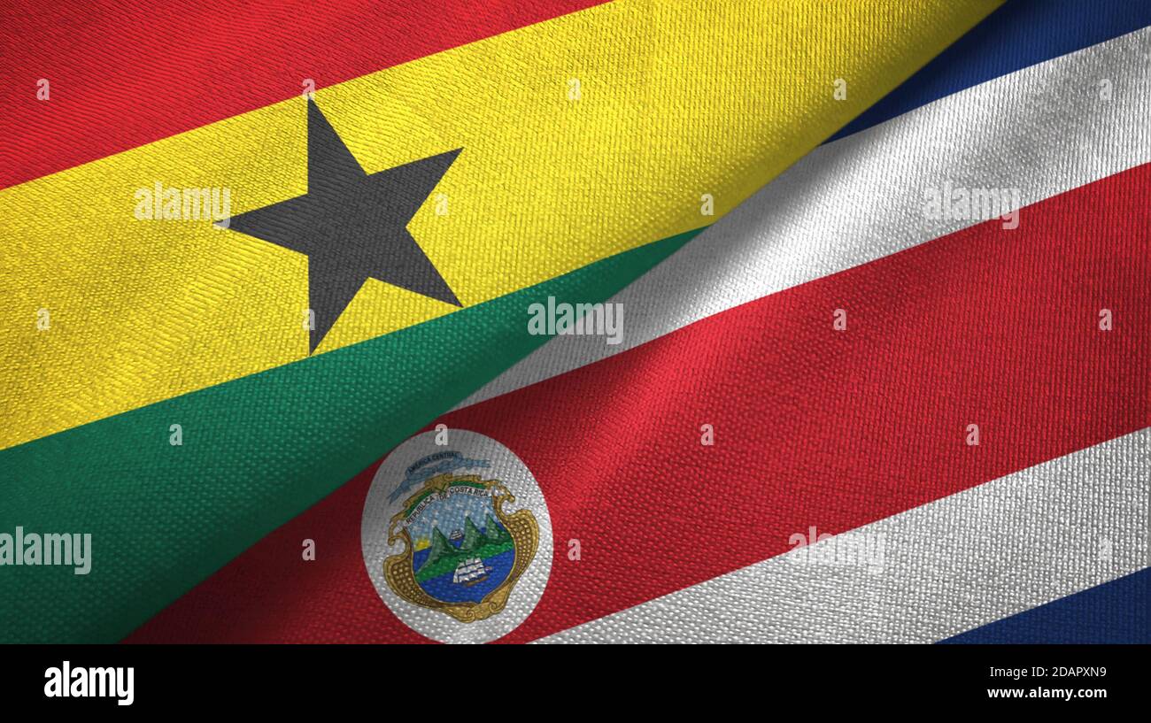 Ghana and Costa Rica two flags textile cloth, fabric texture Stock ...