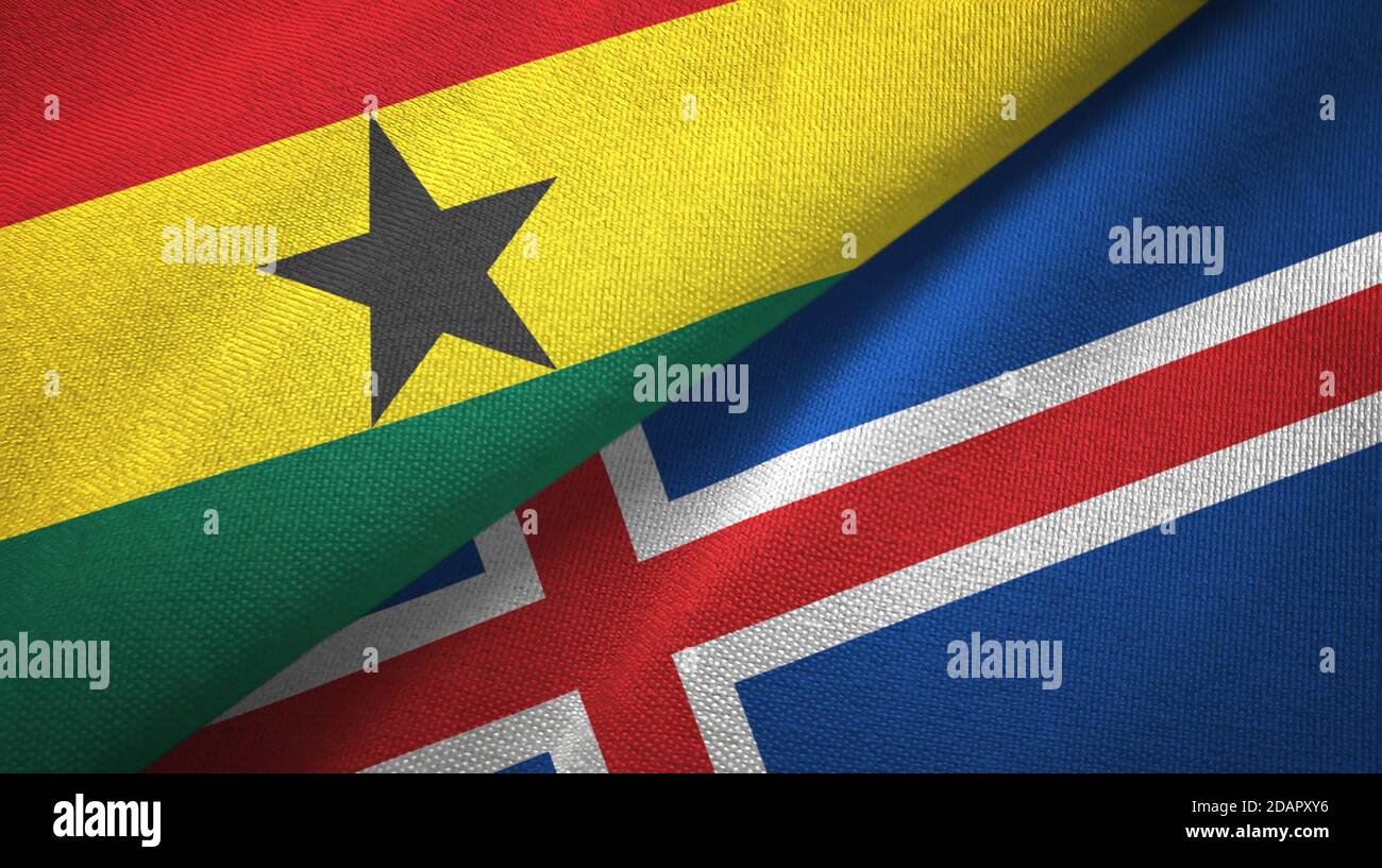 Ghana and Iceland two flags textile cloth, fabric texture Stock Photo ...