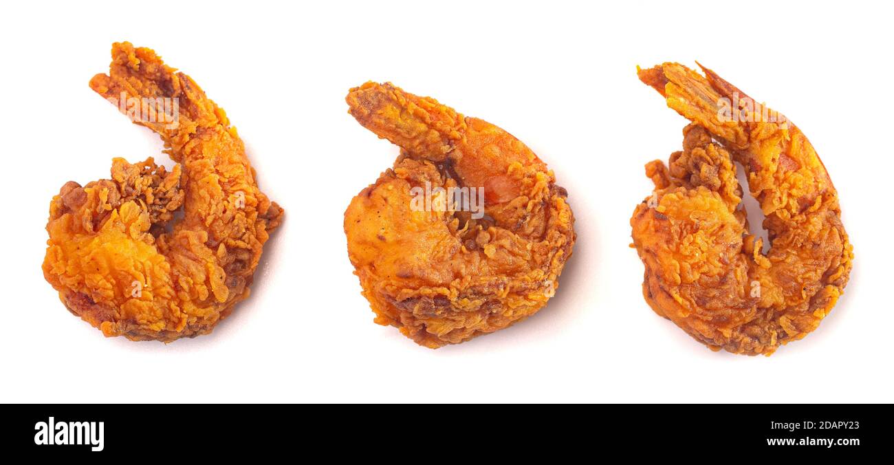 Breaded and Fried Jumbo Shrimp with Tails Isolated on a White ...
