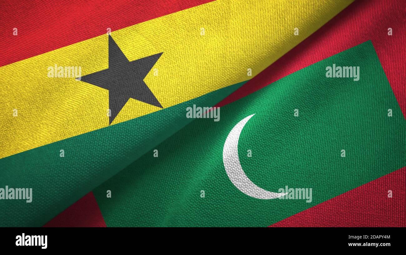 Ghana and Maldives two flags textile cloth, fabric texture Stock Photo ...