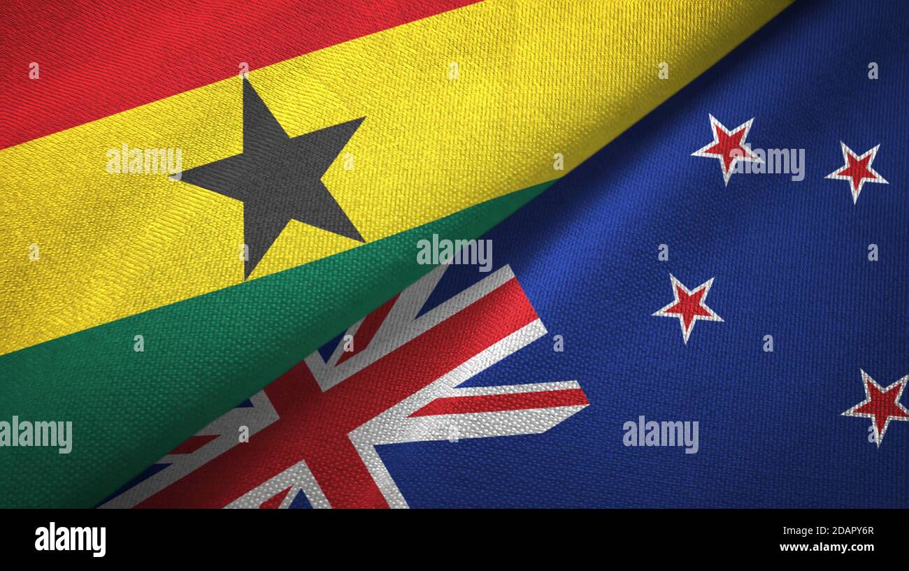Ghana and New Zealand two flags textile cloth, fabric texture Stock ...