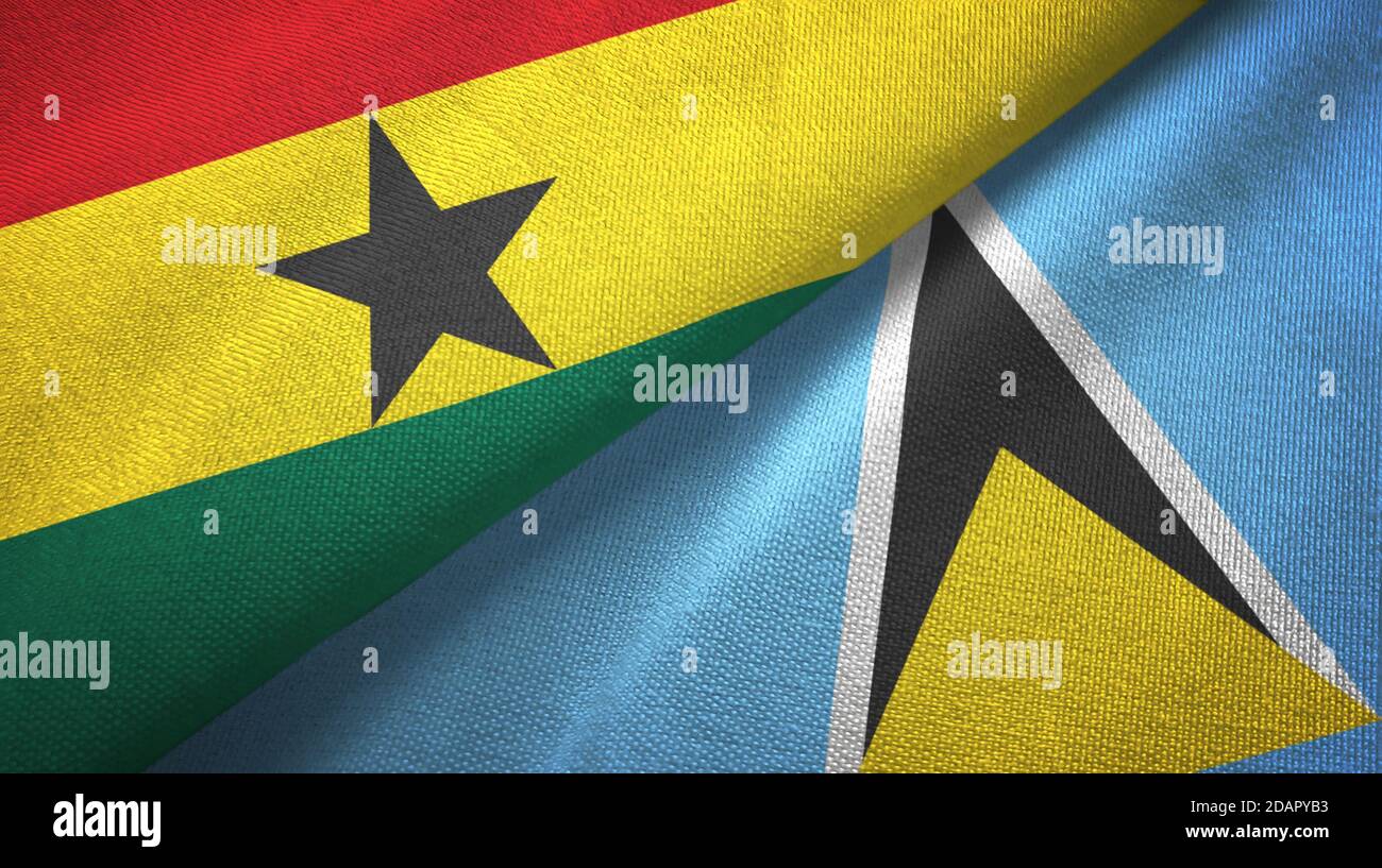 Ghana and Saint Lucia two flags textile cloth, fabric texture Stock ...