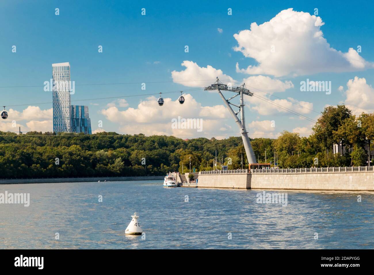 Cableway over Moscow river, Moscow, Russia, Sparrow Hills. Funicular ...