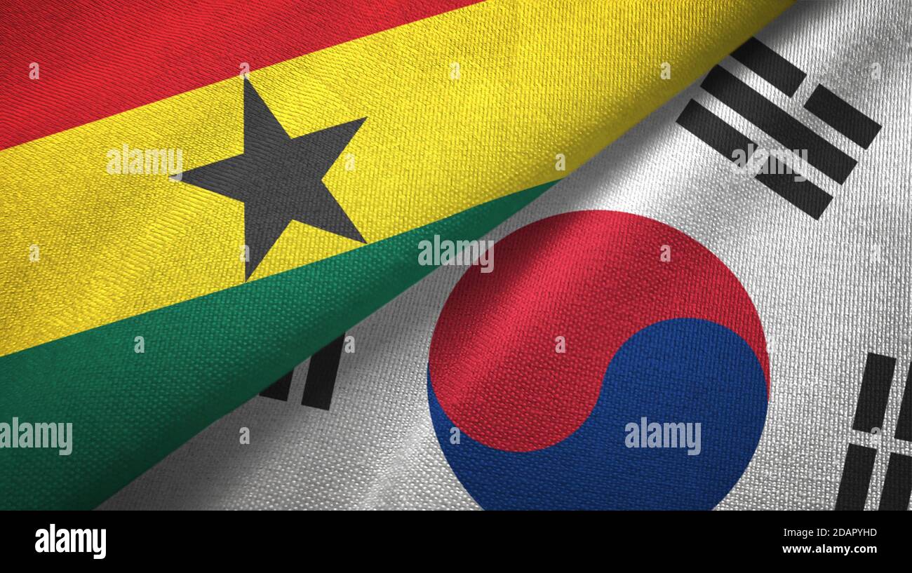 Ghana and South Korea two flags textile cloth, fabric texture Stock ...