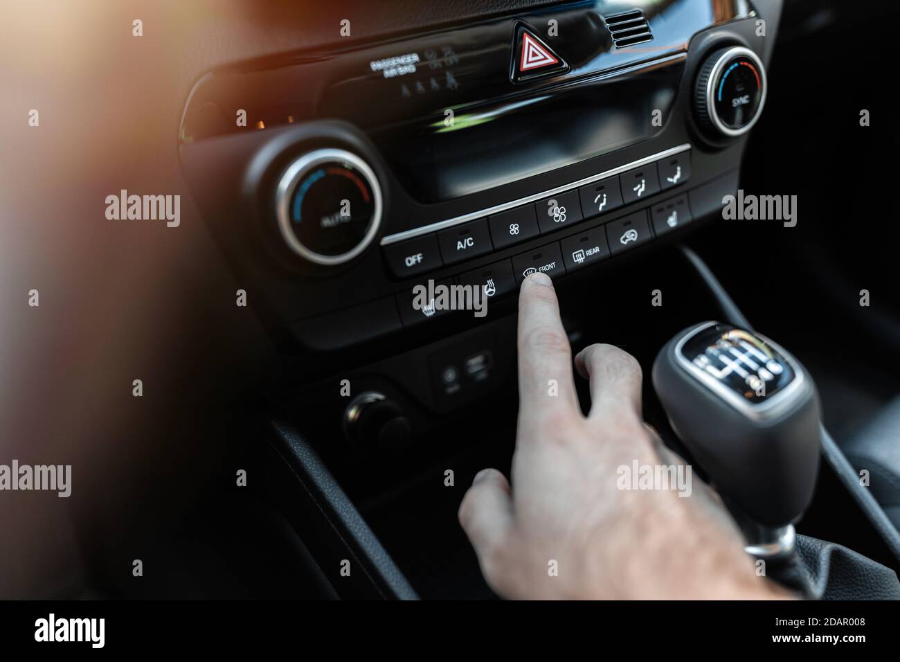 Interior view of a modern new car. Climate or air conditioner system ...