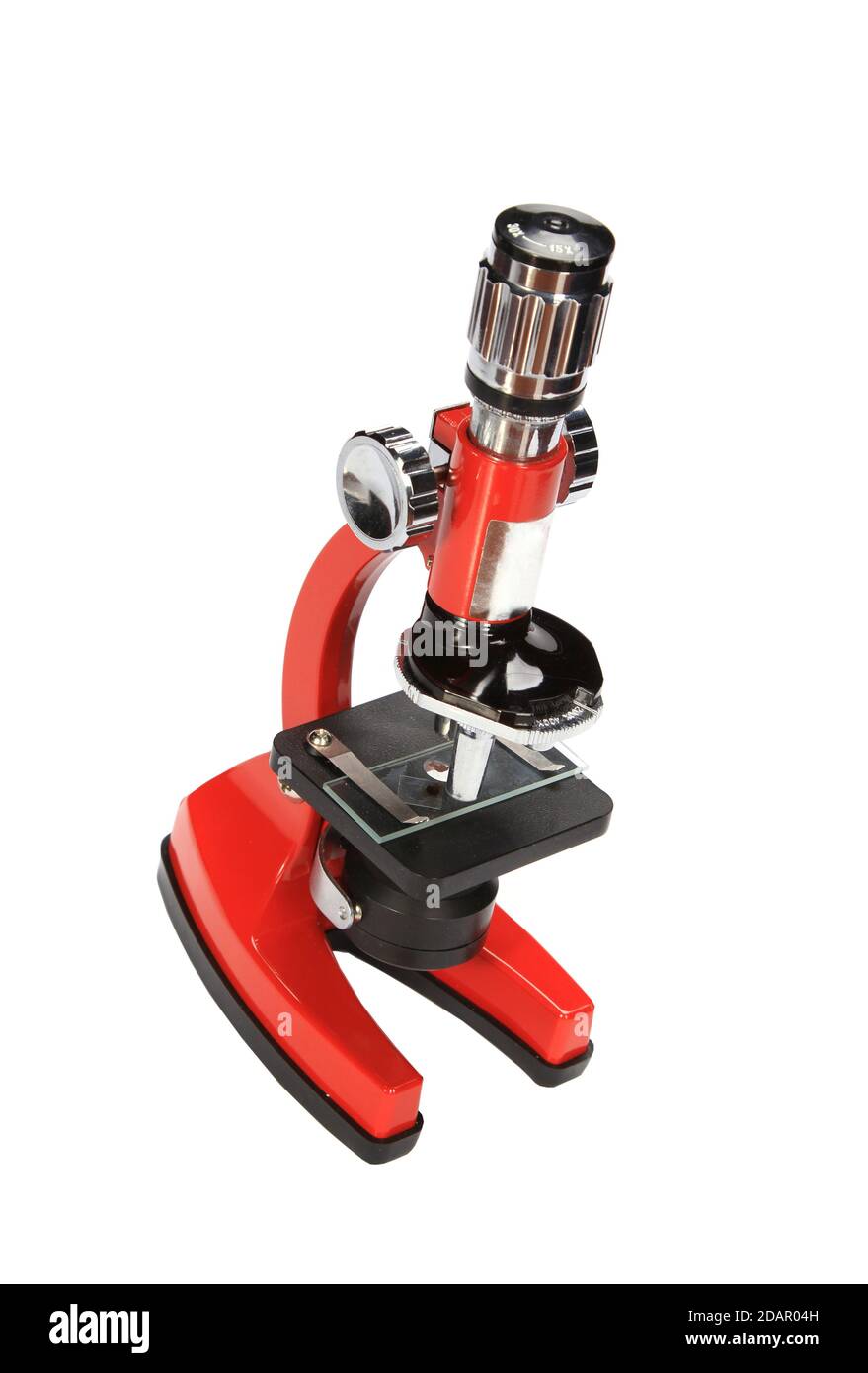 Vertical shot of a microscope on a white background Stock Photo - Alamy
