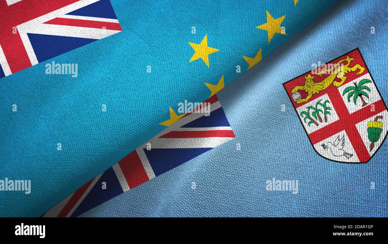 Tuvalu and Fiji two flags textile cloth, fabric texture Stock Photo - Alamy