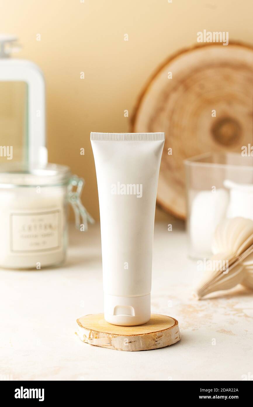 Empty white cosmetic tube of cream or gel. Ready for your packaging ...