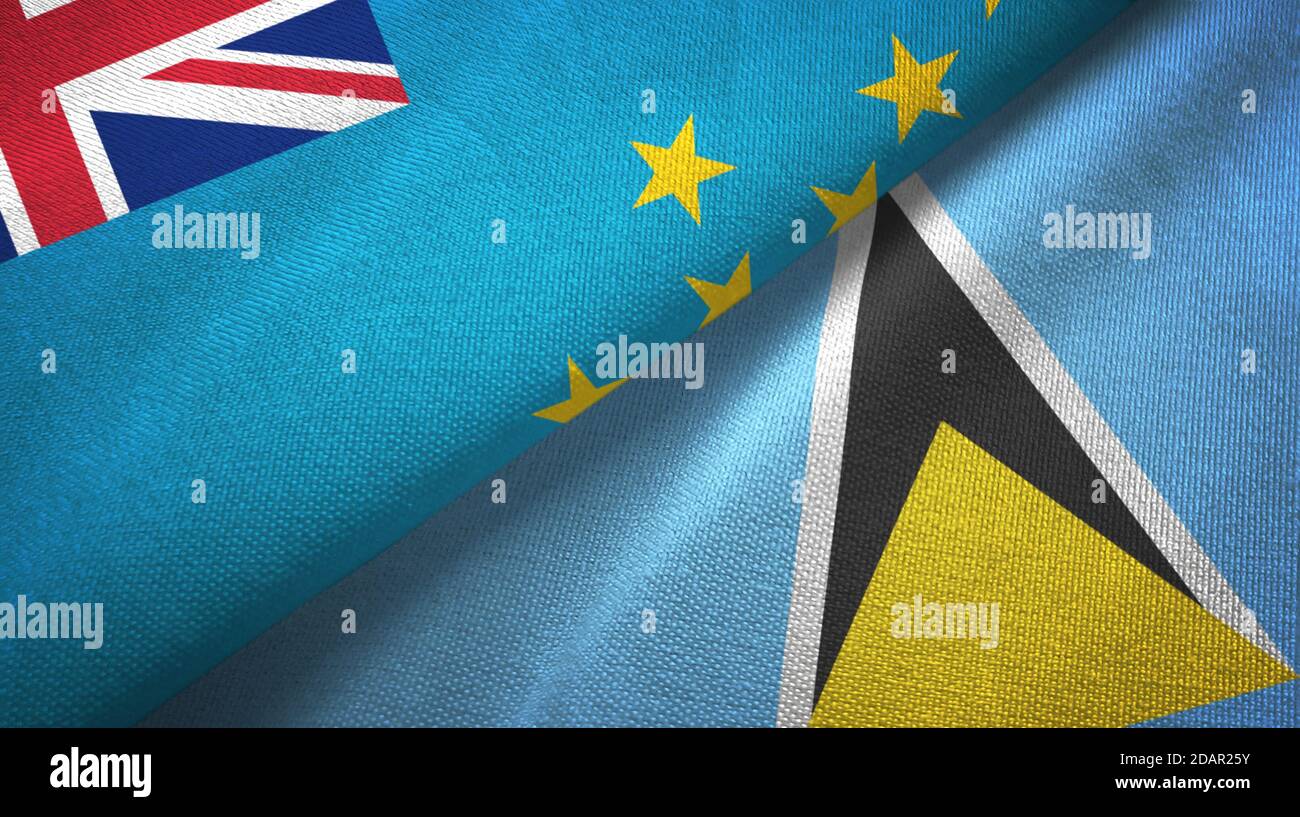 Tuvalu and Saint Lucia two flags textile cloth, fabric texture Stock ...