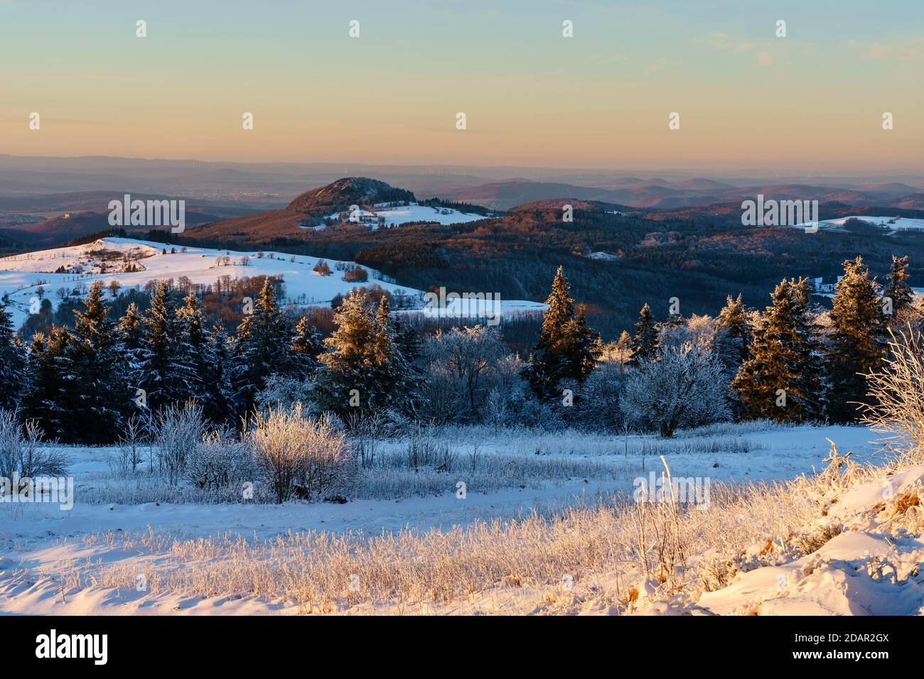 Panoramic view from Wasserkuppe in southwest direction in winter ...
