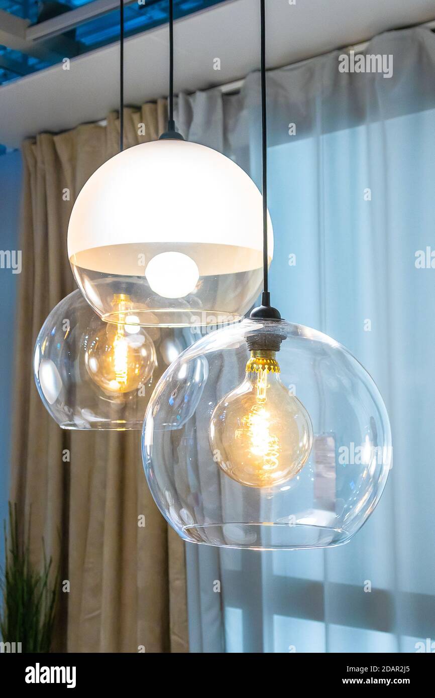 plafonds with lamps in the interior Stock Photo - Alamy