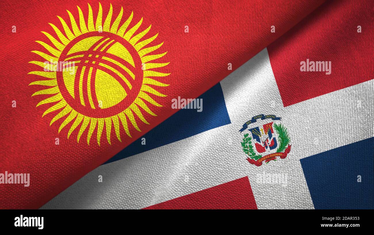 Kyrgyzstan and Dominican Republic two flags textile cloth, fabric ...