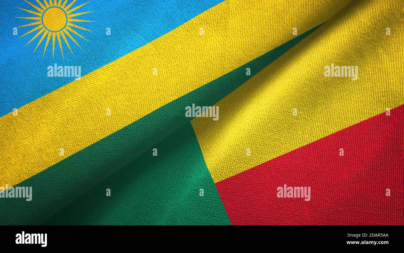 Rwanda and Benin two flags textile cloth, fabric texture Stock Photo ...