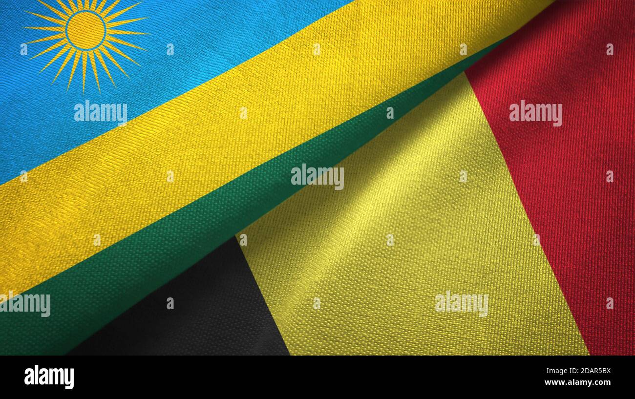 Rwanda and Belgium two flags textile cloth, fabric texture Stock Photo ...