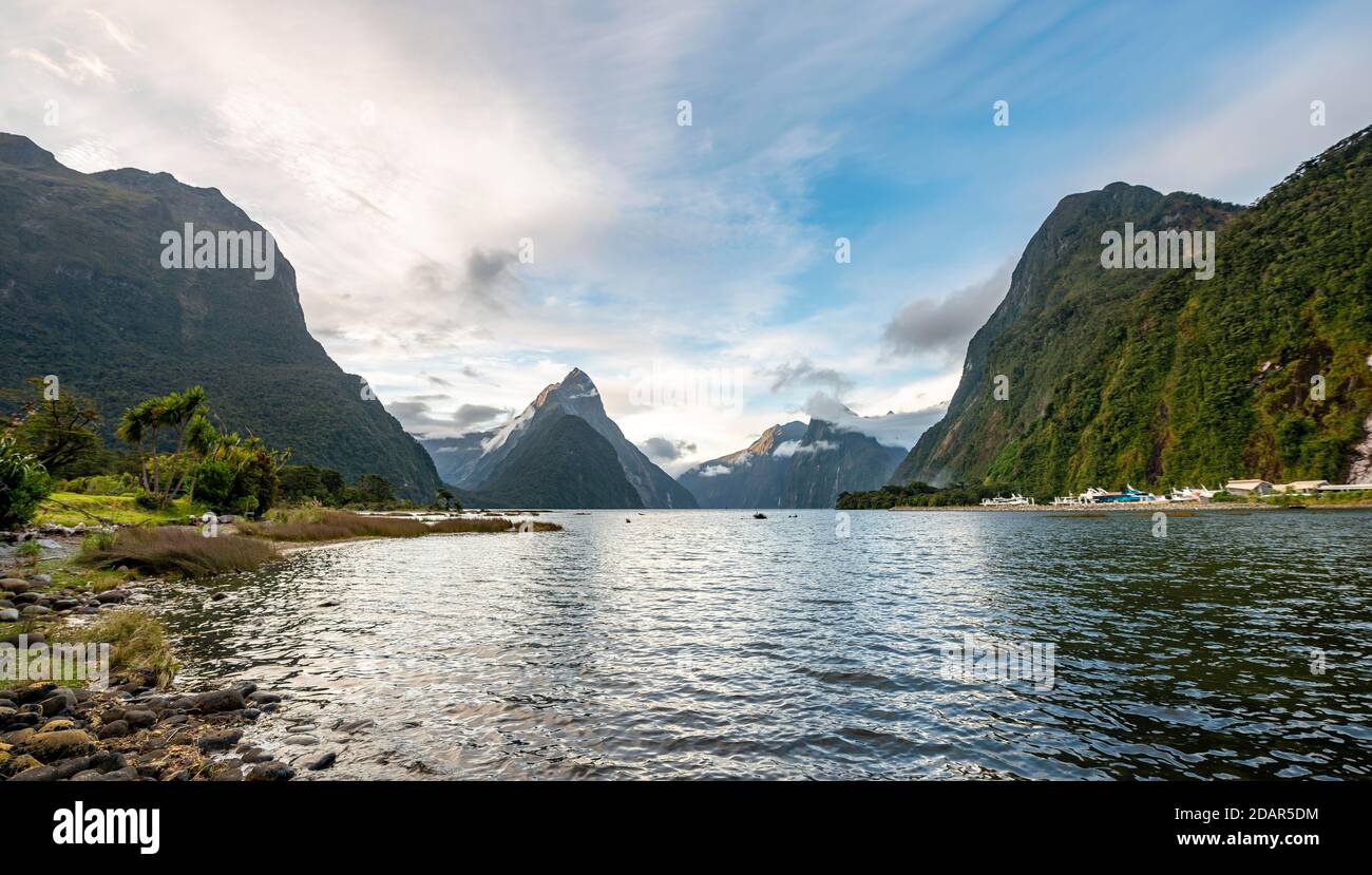 Mitre Peak, fjord landscape at Milford Sound, Fiordland National Park ...
