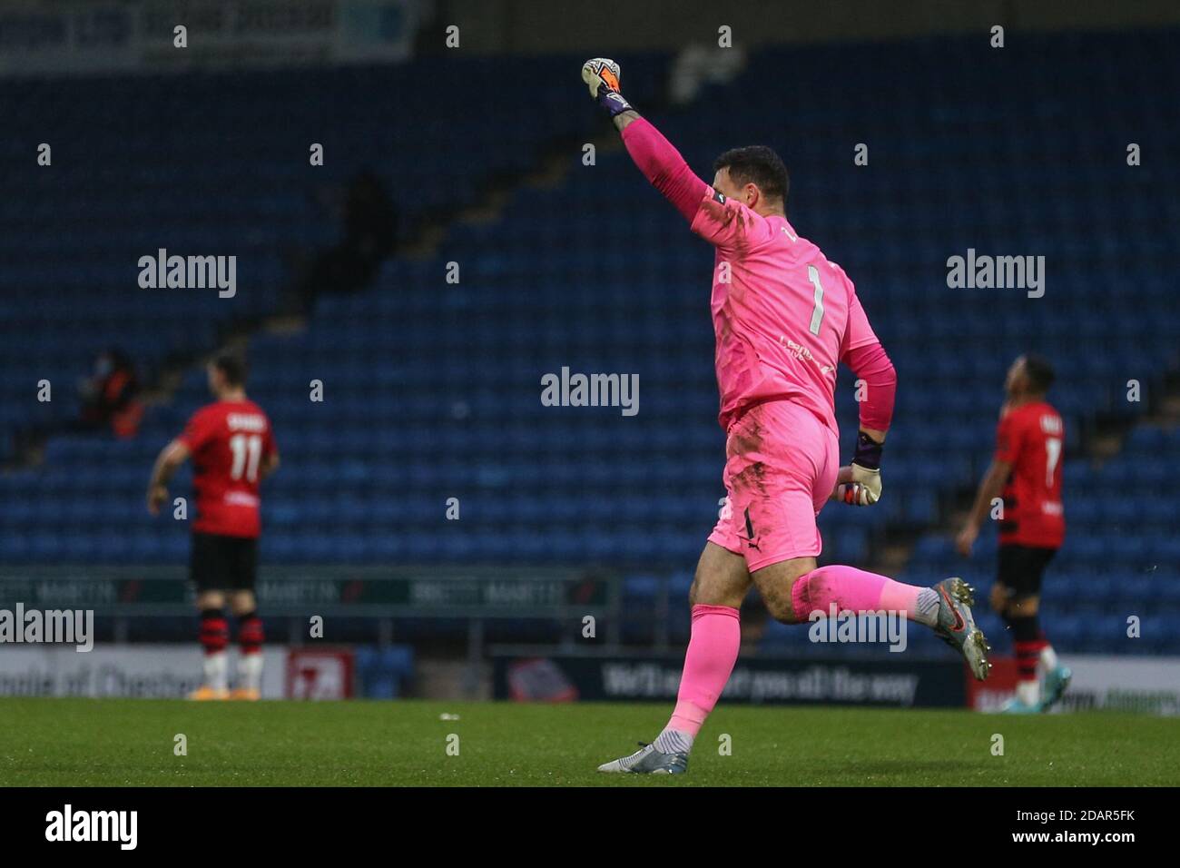 Kyle Letheren #1 of Chesterfield celebrates his teams goal to make it 1 ...