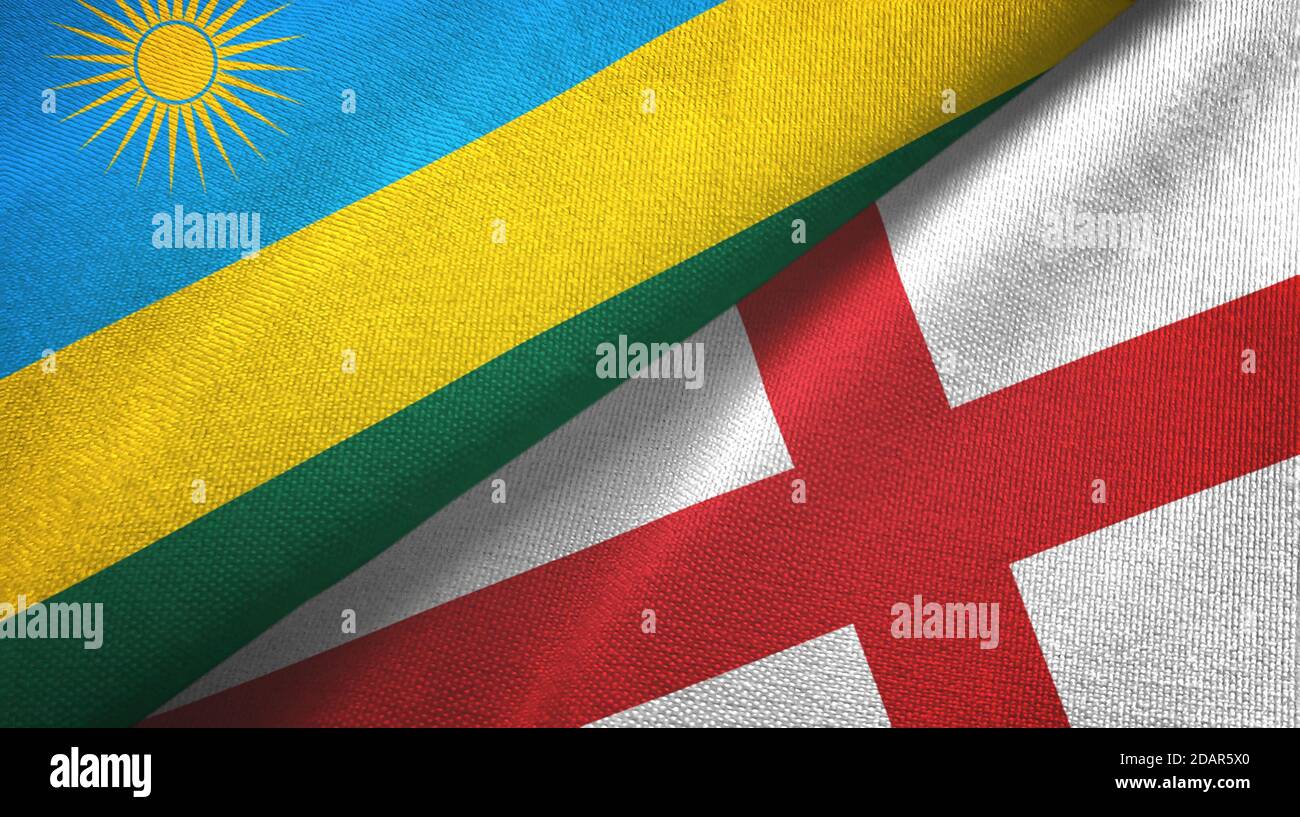 Rwanda and England two flags textile cloth, fabric texture Stock Photo ...
