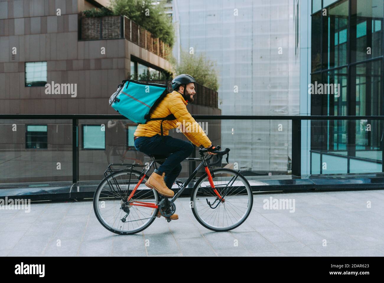 Food delivery service, rider delivering food to clints with bicycle ...