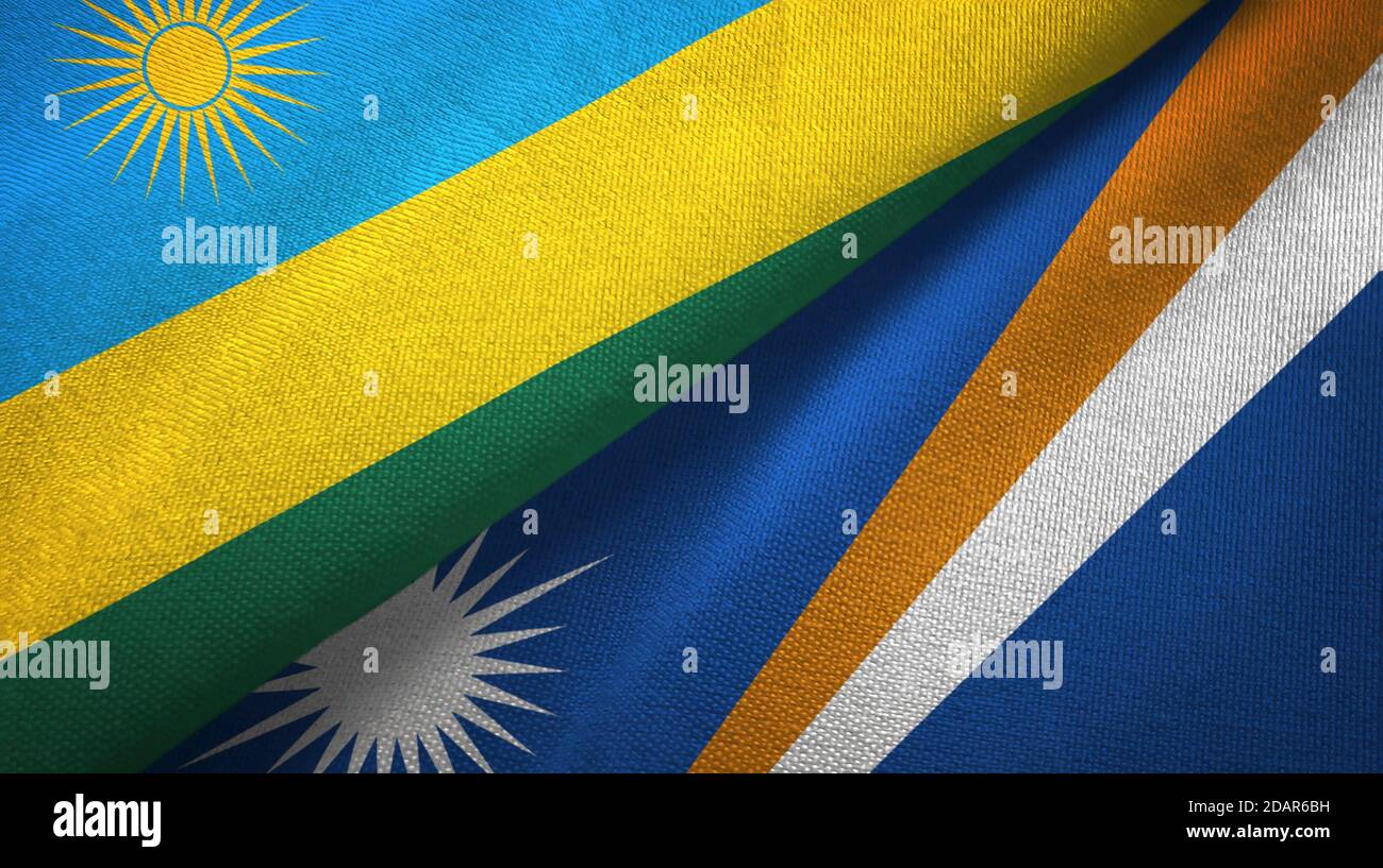 Rwanda and Marshall Islands two flags textile cloth, fabric texture ...