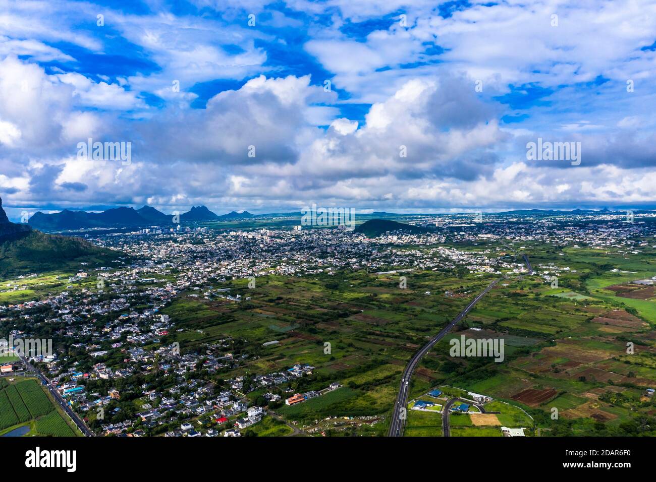 Aerial view, Black River region, in the back the villages Vacoas ...